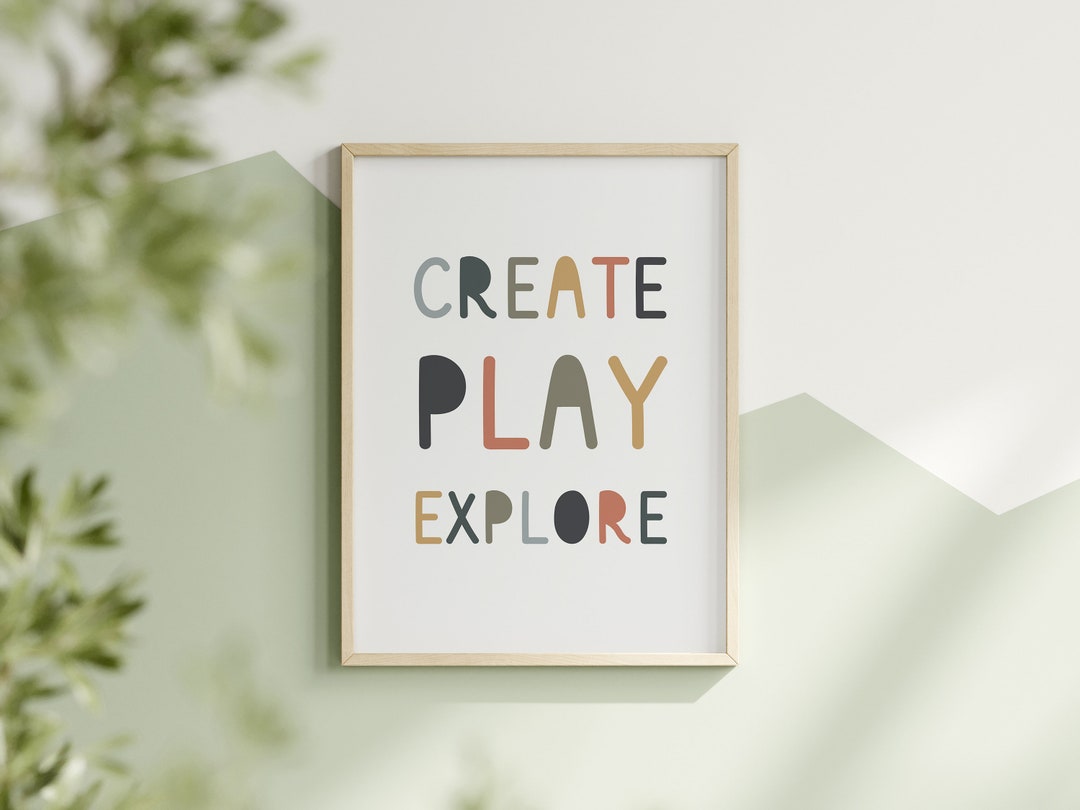 Create Play Explore Sign Kids Room Wall Art Playroom Decor Gift for ...