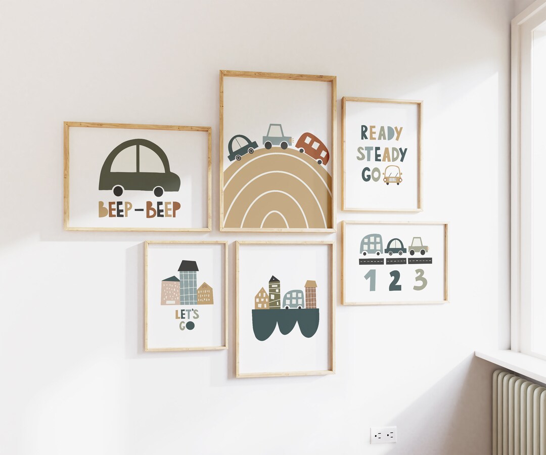 Cars Nursery Gallery Wall Set Transportation Nursery Decor Vehicle Art ...