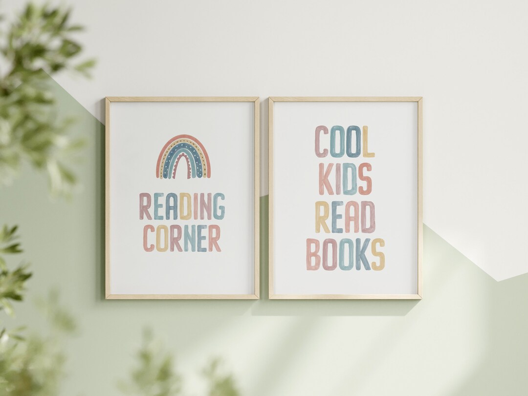Cozy Reading Corner Printable Set of 2 Rainbow Theme Watercolor Print ...