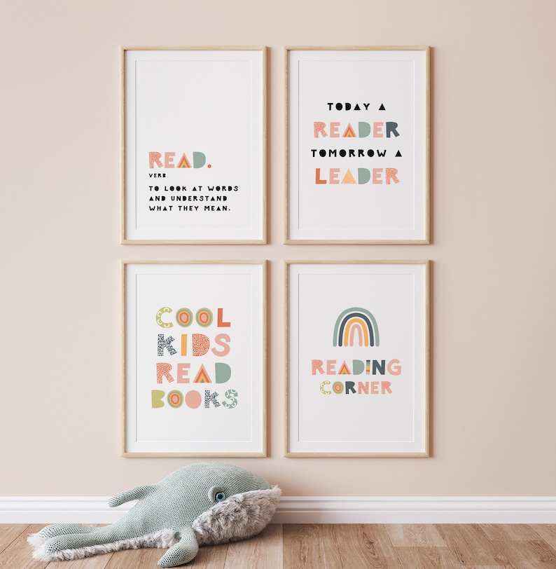Reading Corner Set of 4 Wall Art for Kids Room Decor Today a - Etsy