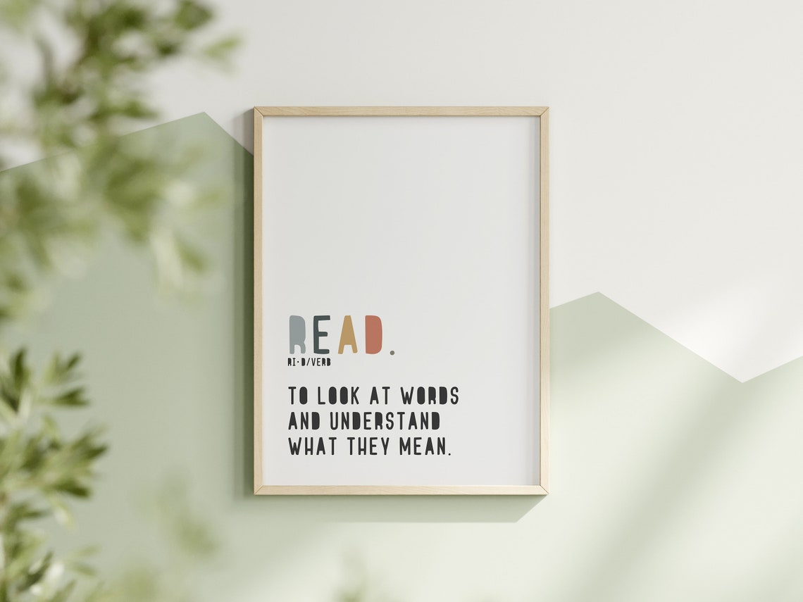 Kids Montessori Reading Corner Set of 6 Wall Art Decor Read Definition ...