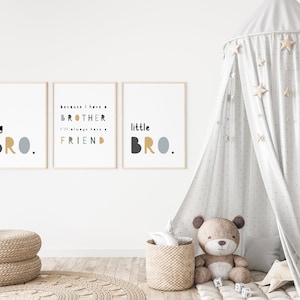 Brother Quote Wall Art Big Bro Little Bro Sign Set of 3 Because I Have ...
