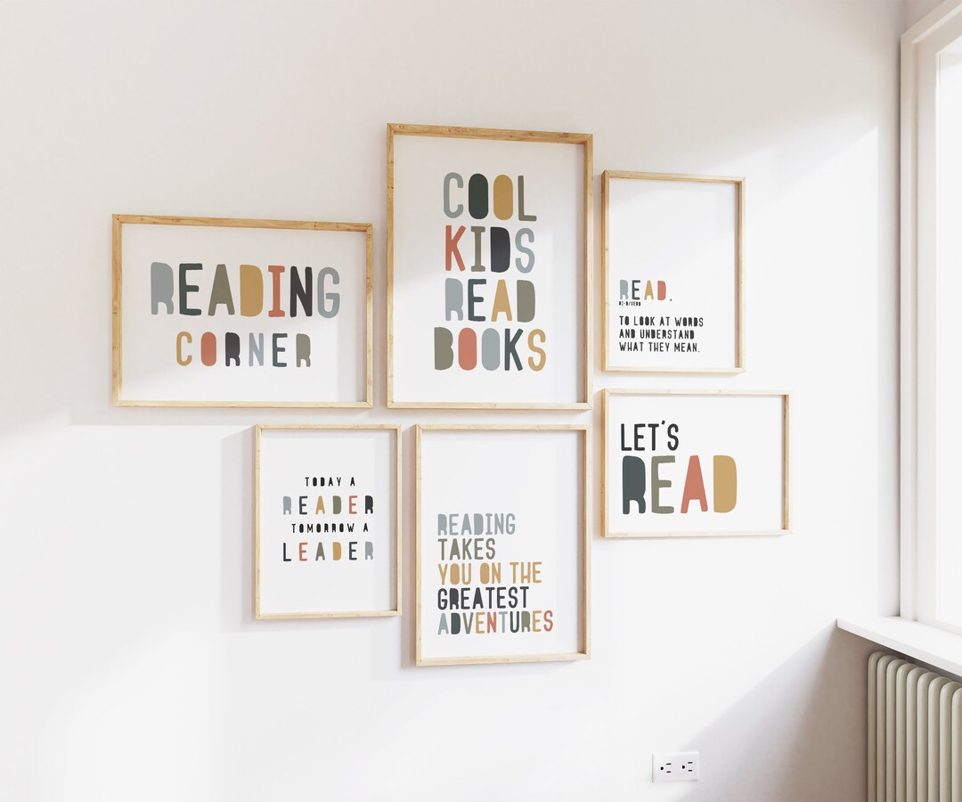 Kids Montessori Reading Corner Set of 6 Wall Art Decor Read Definition ...