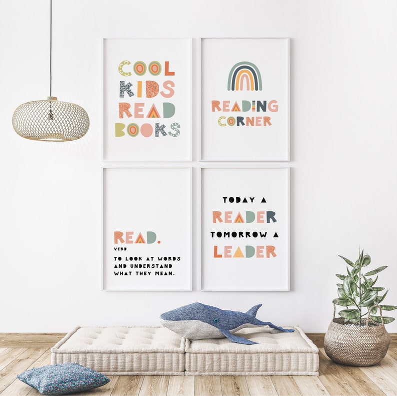Reading Corner Set of 4 Wall Art for Kids Room Decor Today a - Etsy