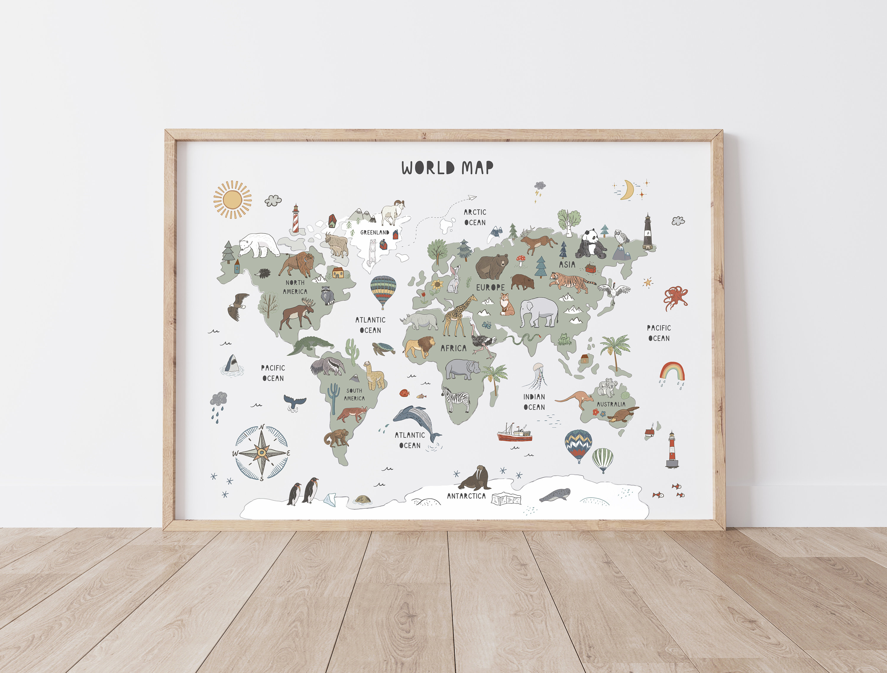 Animal World Map Educational Wall Poster for Kids Digital Download ...