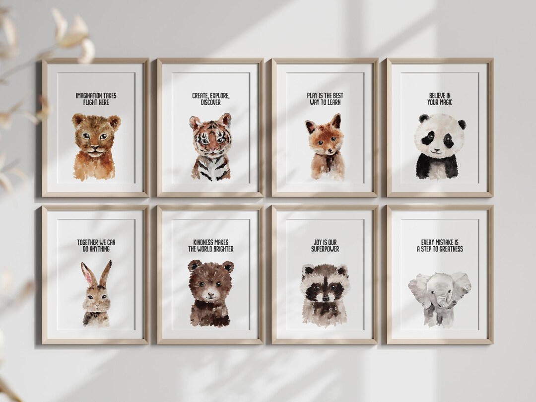 Animal Affirmations Print Set 8 Minimalist Jungle Decor for Kids Rooms ...