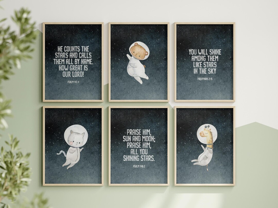Bible Verse Wall Art Set of 6 Space Decor Printable Dark Sky Theme ...