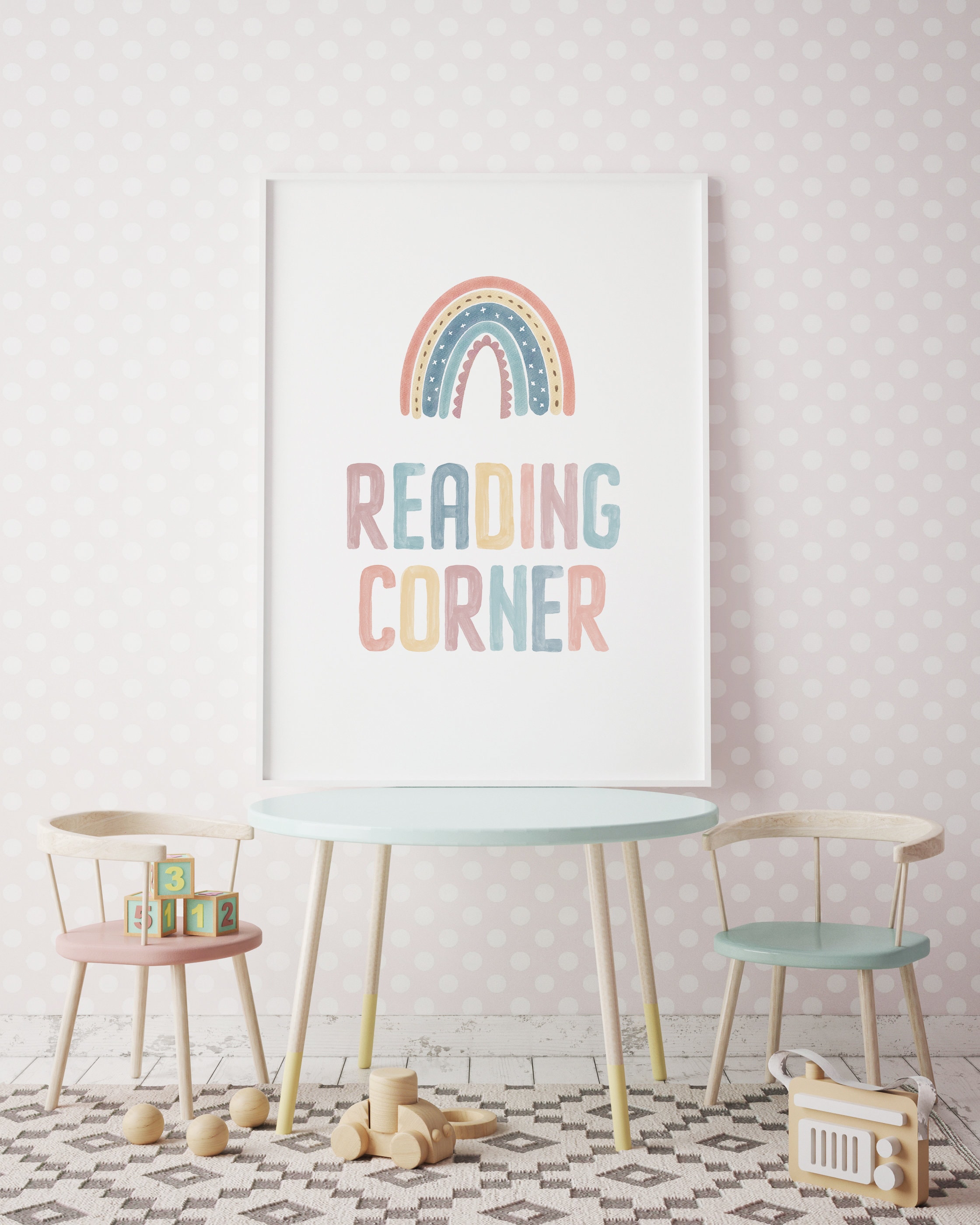 Cozy Reading Corner Printable Rainbow Theme Watercolor Print Montessori ...