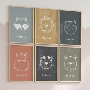 Safari Animal Affirmations Decor Set of 6 Jungle Playroom Wall Art ...