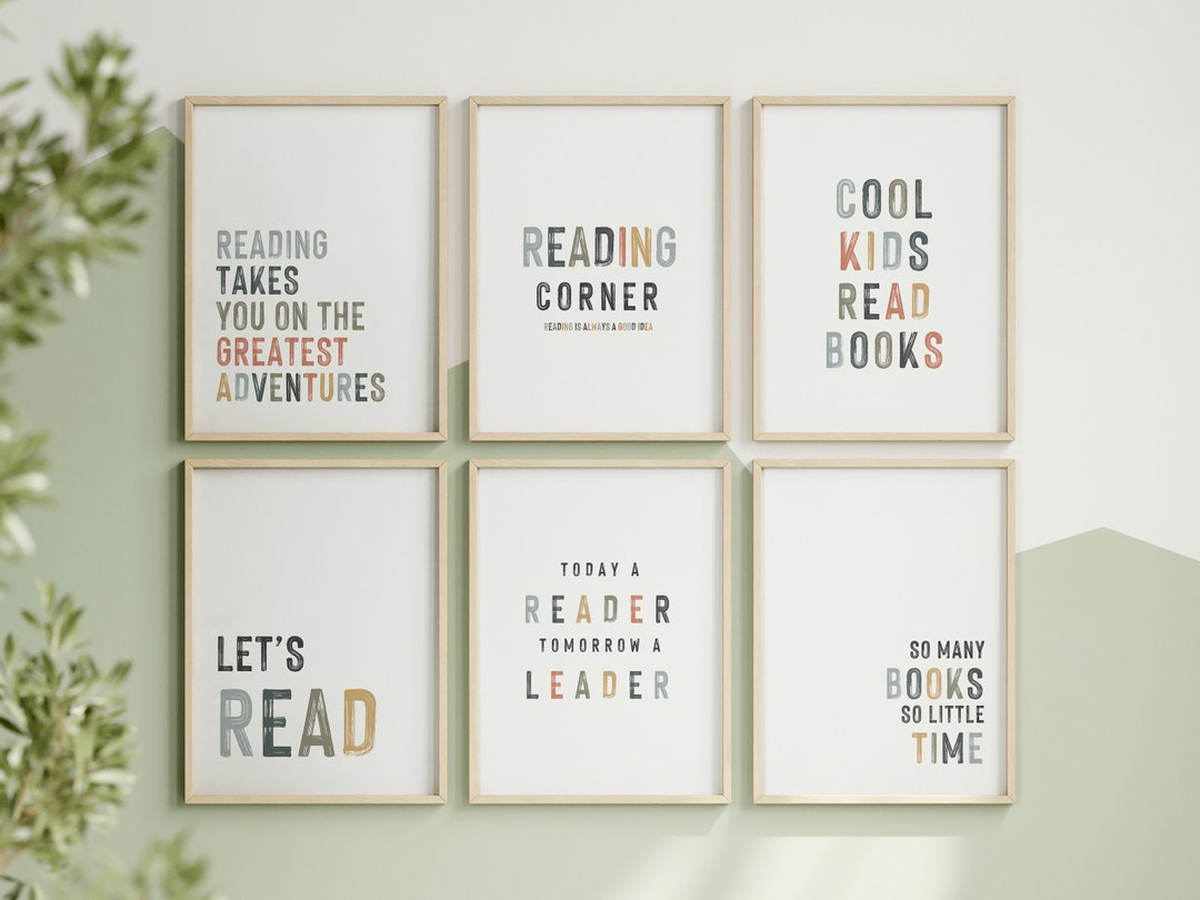 Boho Rainbow Kids Reading Corner Set of 6 Montessori Reading Wall Art ...