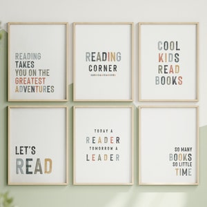 Boho Rainbow Kids Reading Corner Set of 6 Montessori Reading Wall Art ...