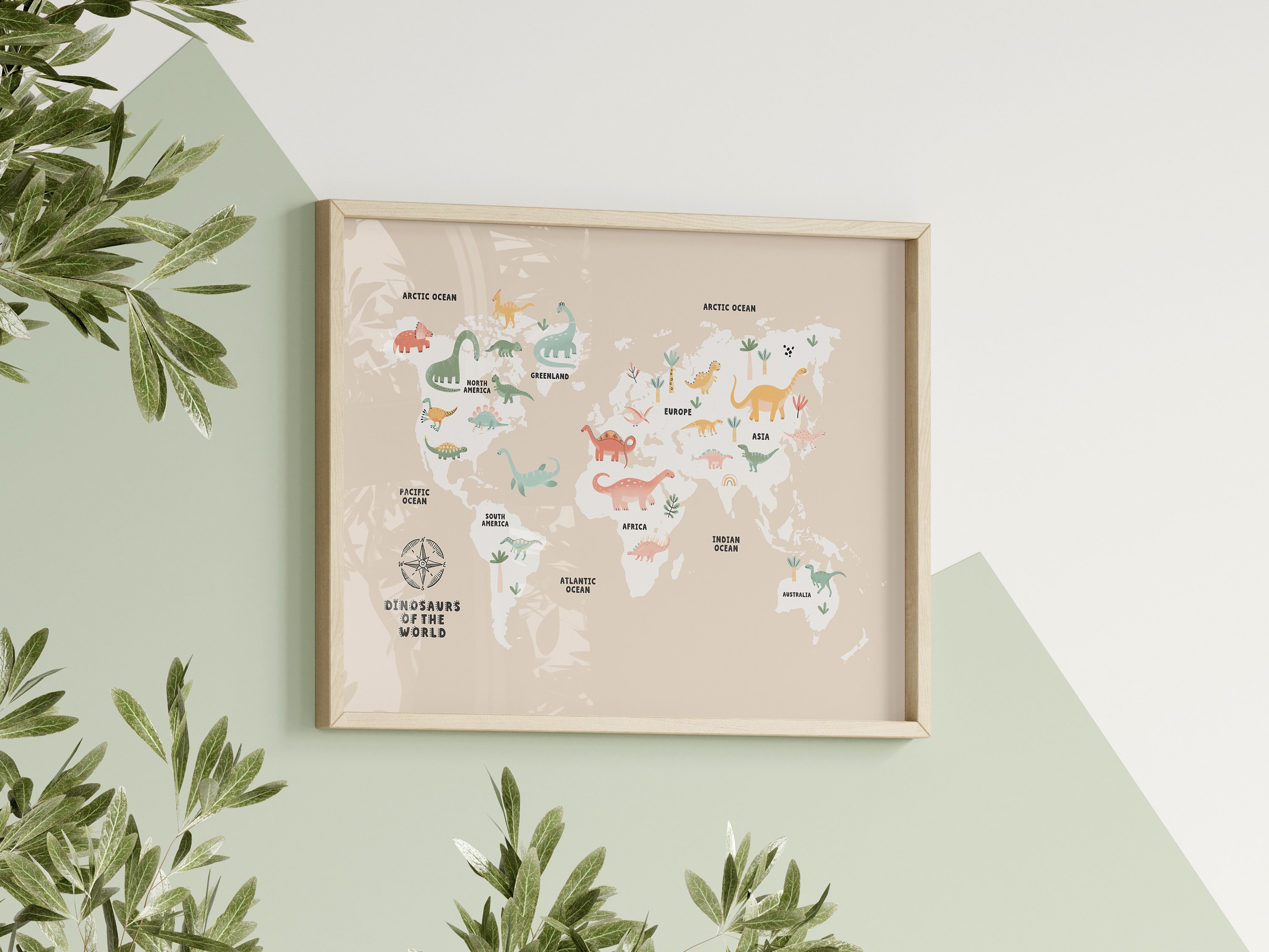 World Map Dinosaur Educational for Kids Room World Map Montessori ...