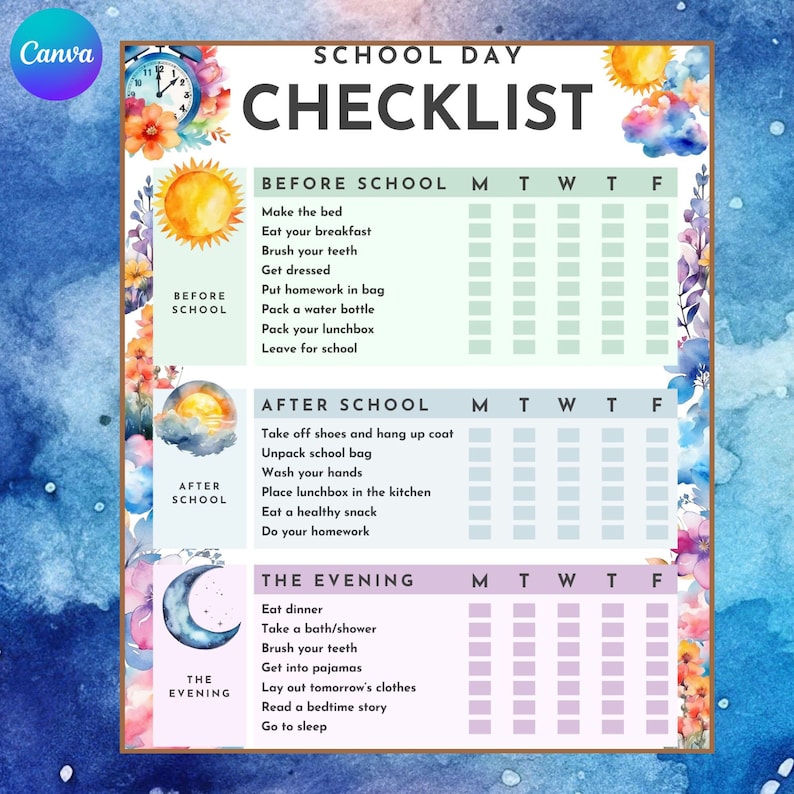 Daily Kids School Checklist Printable Canva Editable Before - Etsy ...
