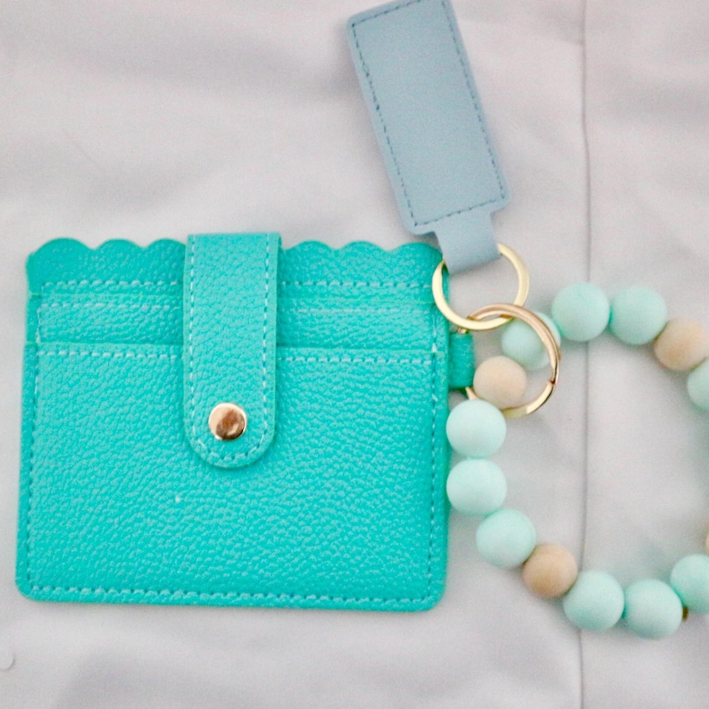 Handmade Leather Wristlet Keychain Wallet, Silicone Beads Slim Mini ...