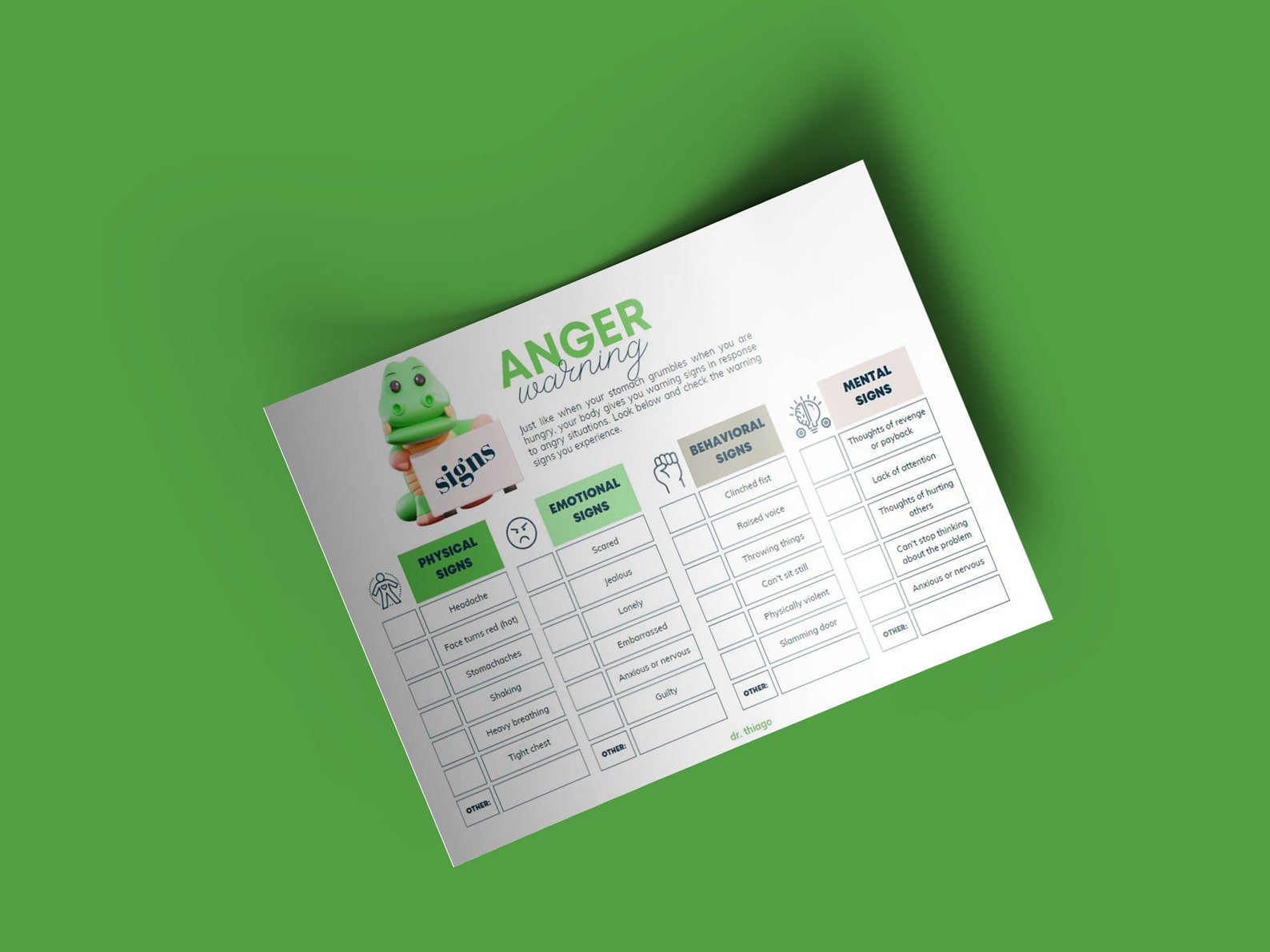 Anger Warning Signs Worksheet Printable for Kids & Teens-child Therapy ...