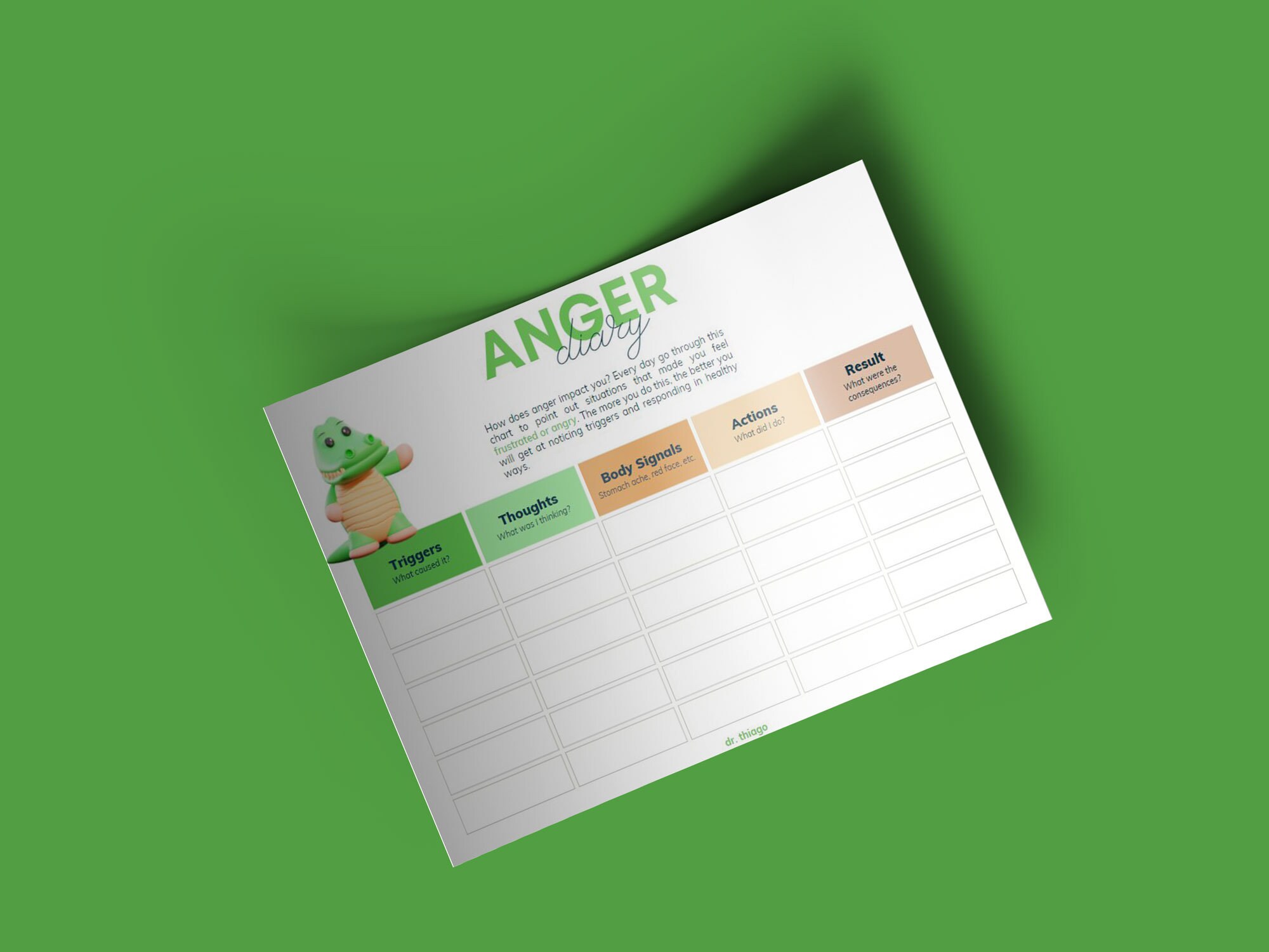 Anger Diary Worksheet Printable for Kids & Teens-child Therapy ...