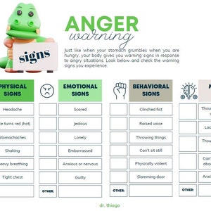Anger Warning Signs Worksheet Printable for Kids & Teens-child Therapy ...