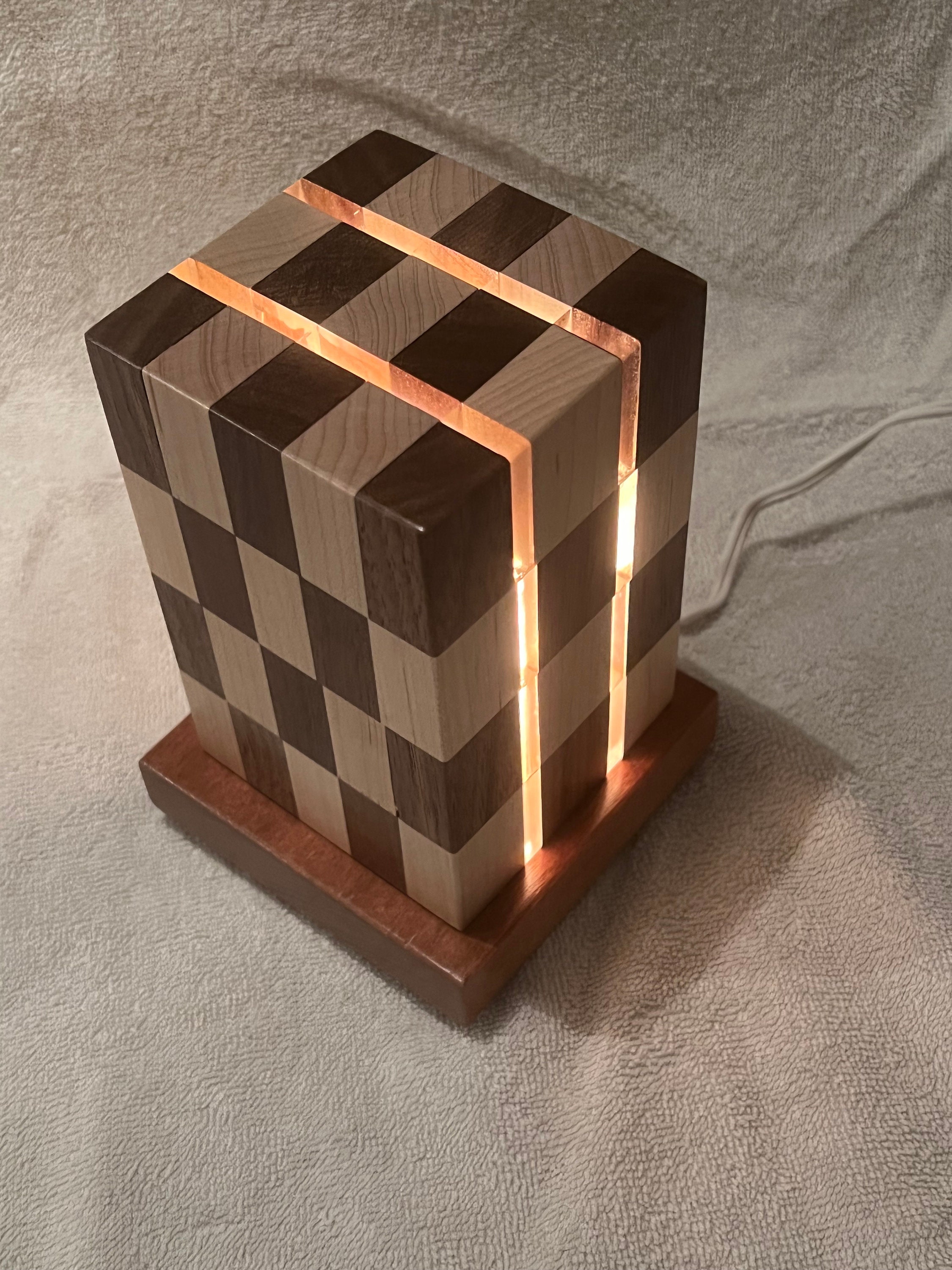 Wooden Cube Desk Lamp - Etsy