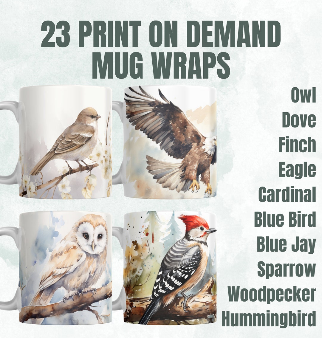 Bird Lover Print on Demand Coffee Mug Wraps Red Cardinal Mug Gift POD ...