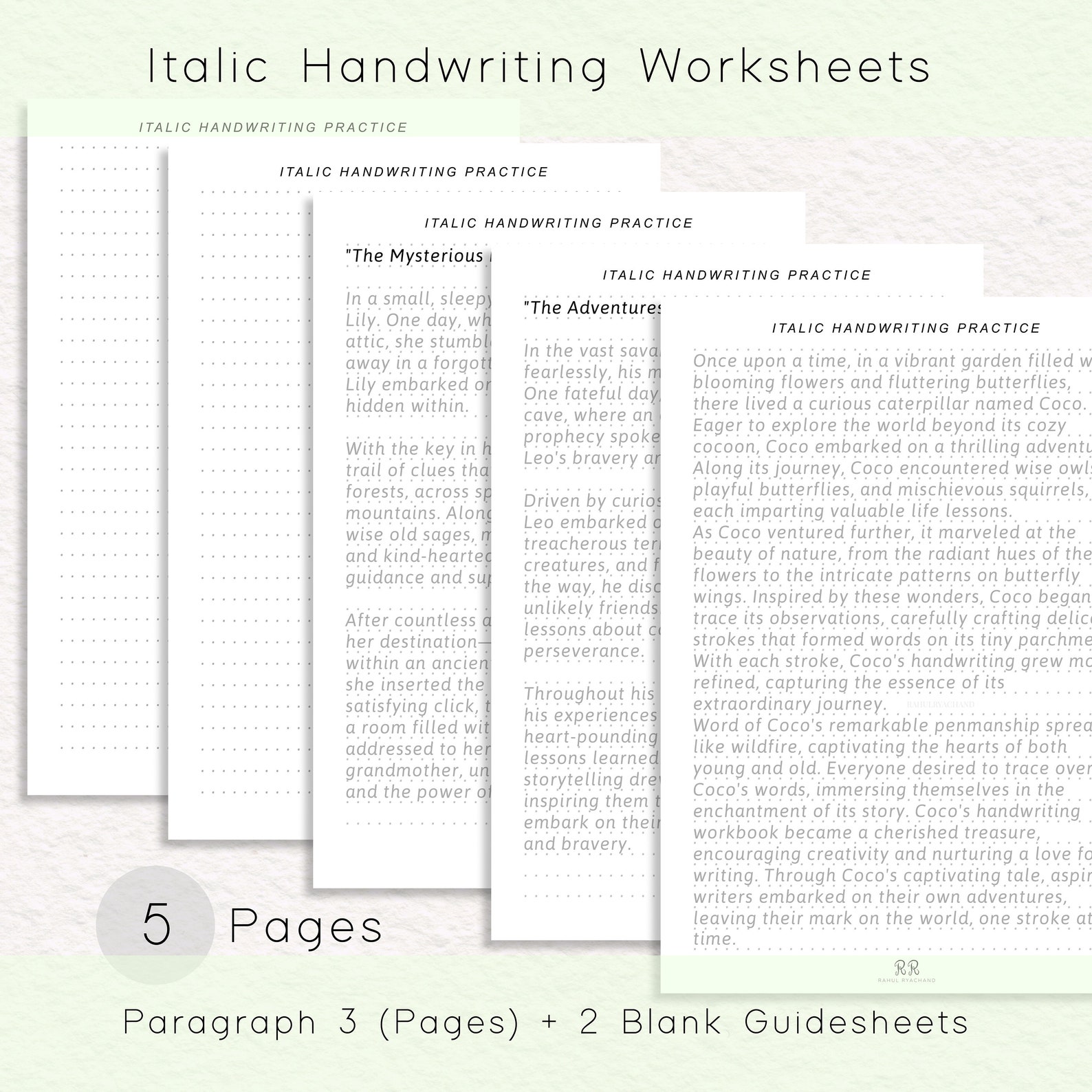 Italic Handwriting Workbook, 25 Pages Practice Sheets, Printable Italic ...