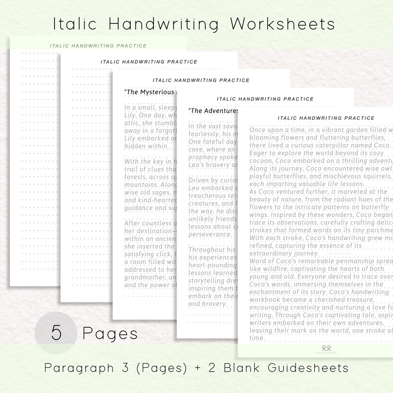 25 Pages, Italic Handwriting Worksheet, Practice ABC Tracing Sheets ...