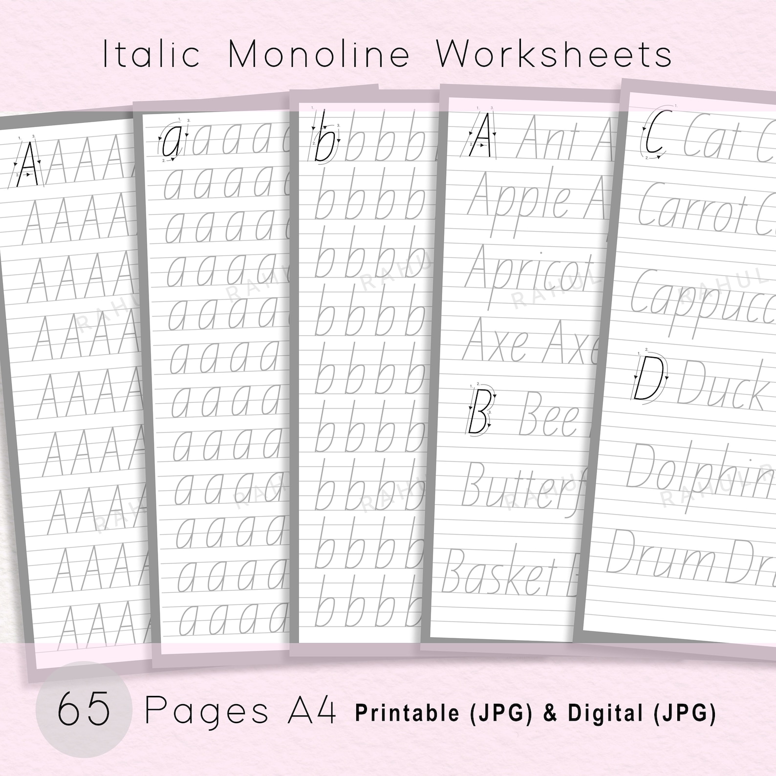 Italic Monoline Script Practice Sheets: A4 Calligraphy Tracing (digital ...