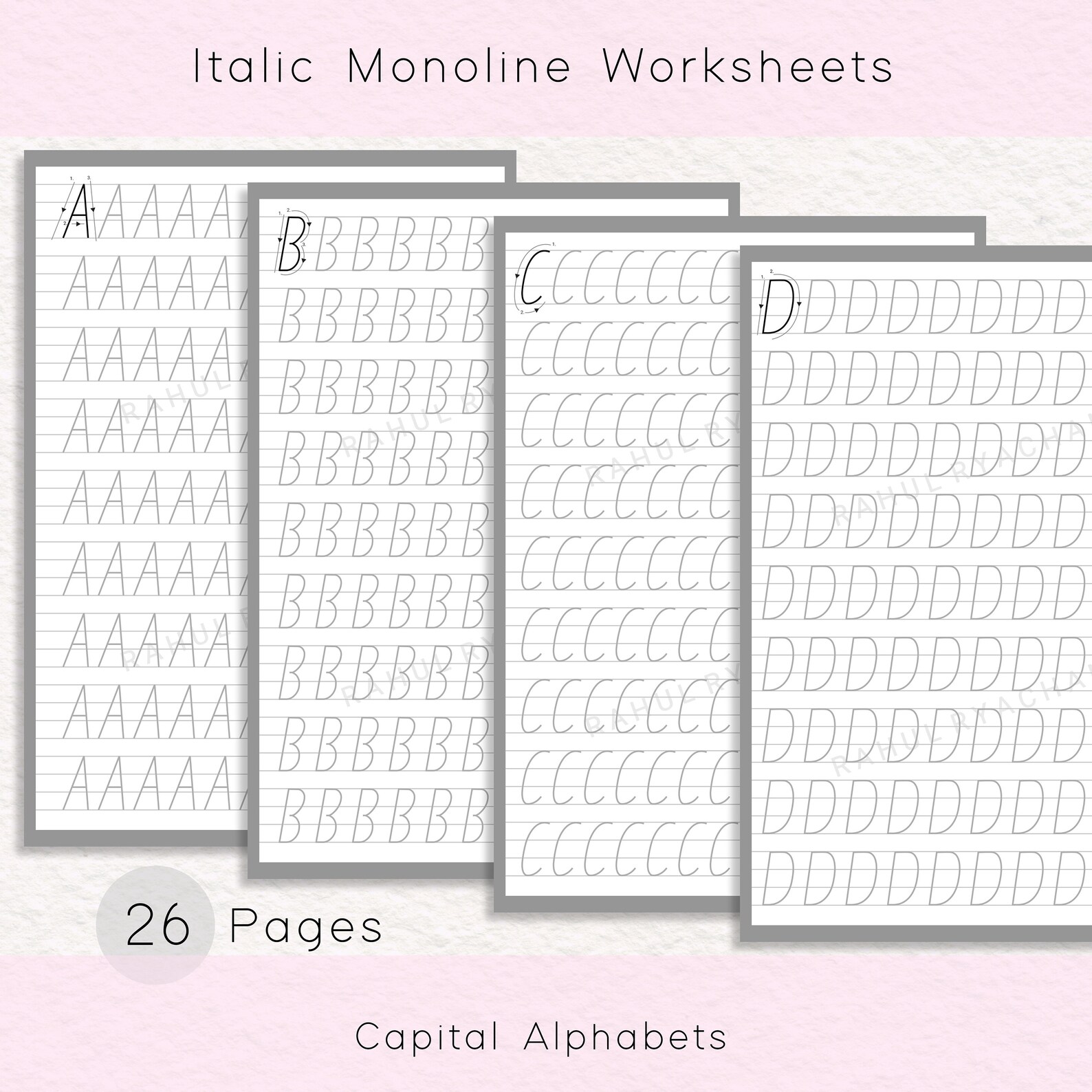 Italic Monoline Script Practice Sheets: A4 Calligraphy Tracing (digital ...