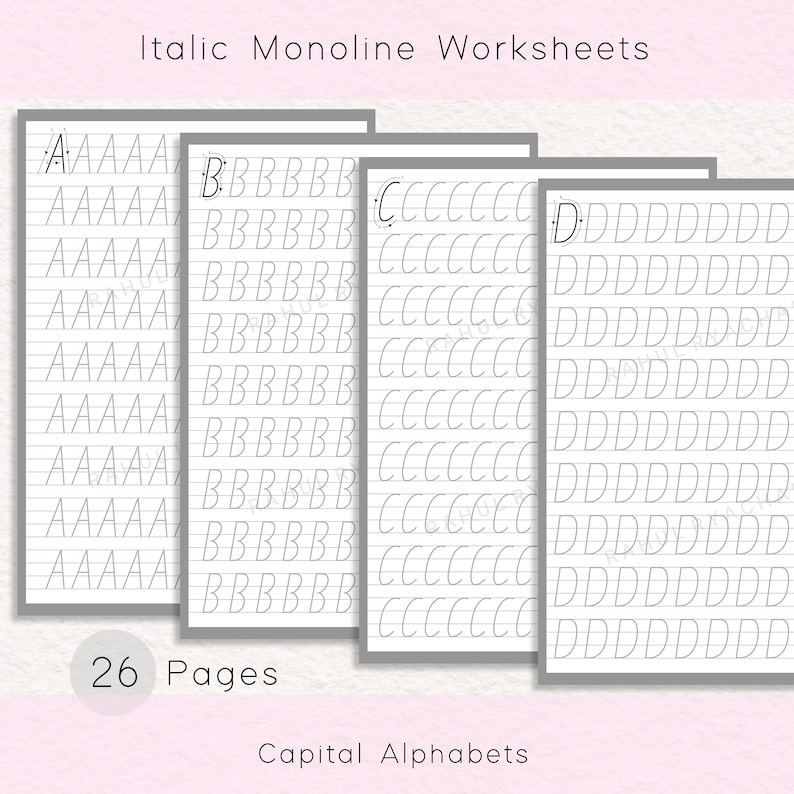 Italic Monoline Script Practice Sheets: A4 Calligraphy Tracing (digital ...