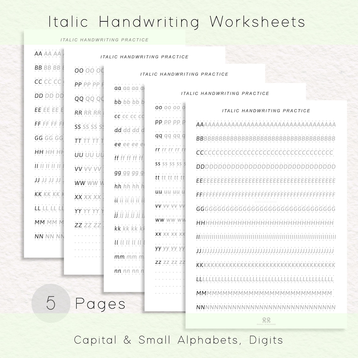 25 Pages, Italic Handwriting Worksheet, Practice ABC Tracing Sheets ...