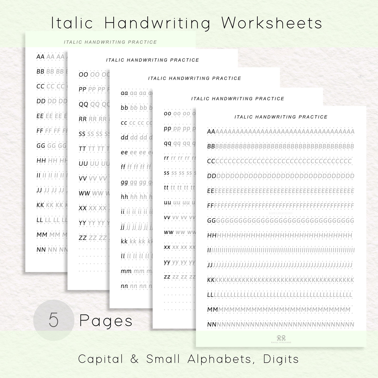 Italic Handwriting Workbook, 25 Pages Practice Sheets, Printable Italic ...