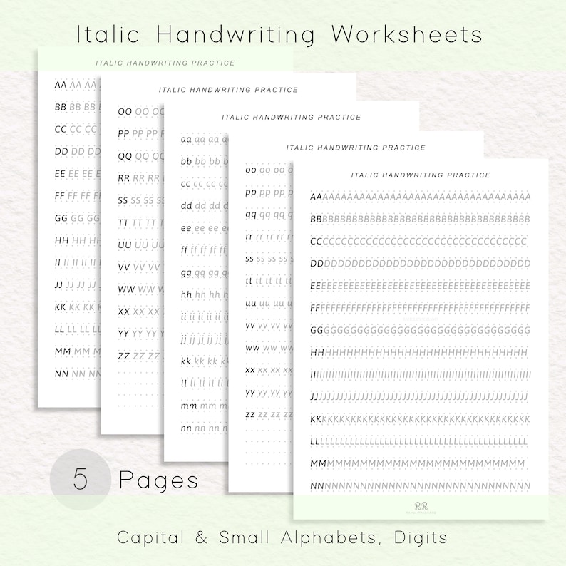 25 Pages, Italic Handwriting Worksheet, Practice ABC Tracing Sheets ...