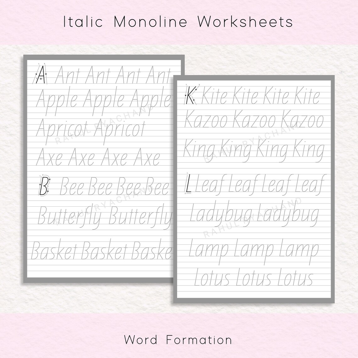 Italic Monoline Script Practice Sheets: A4 Calligraphy Tracing (digital ...