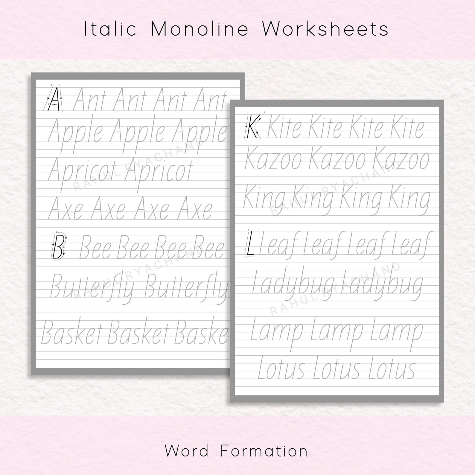 Italic Monoline Script Practice Sheets: A4 Calligraphy Tracing (digital ...