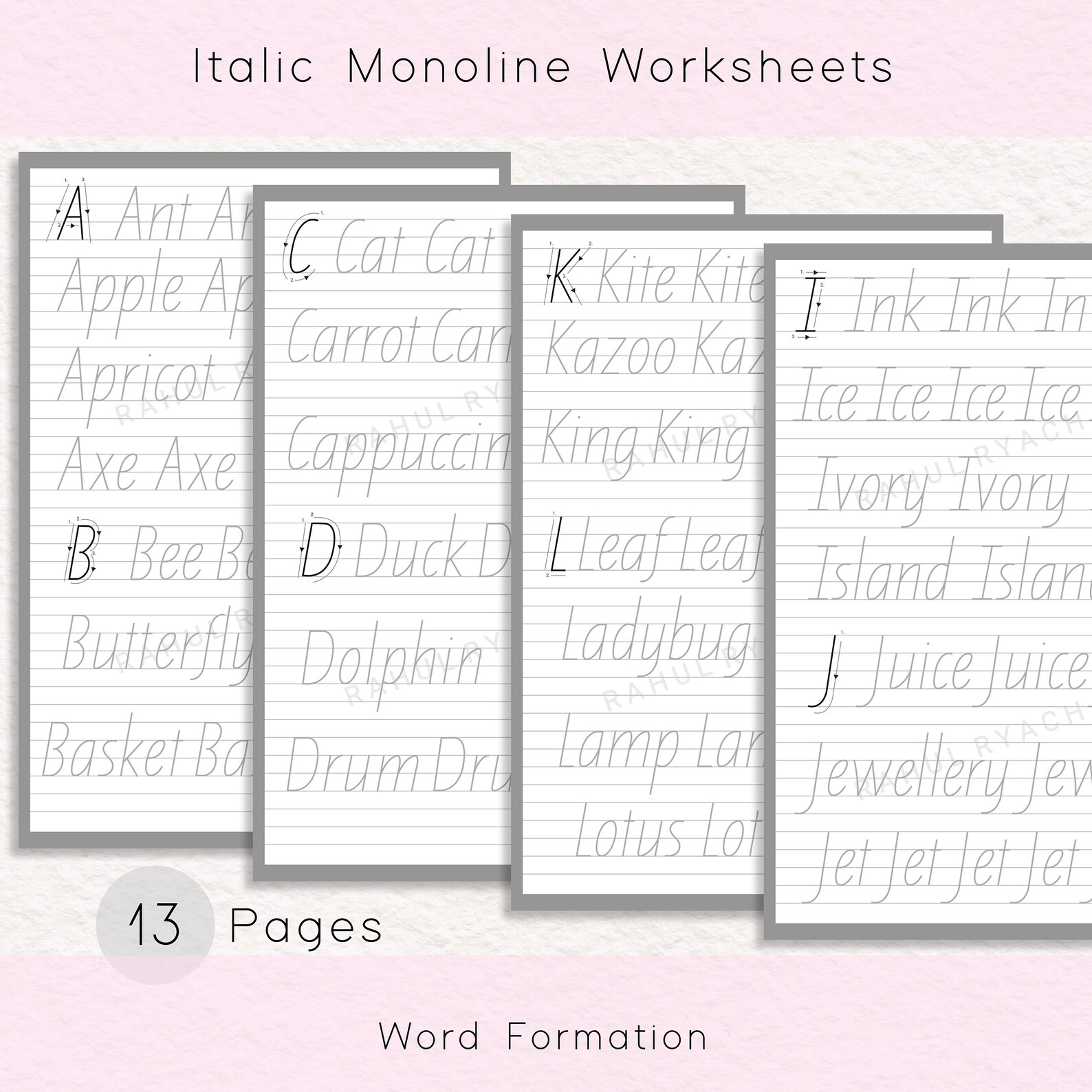 Italic Monoline Script Practice Sheets: A4 Calligraphy Tracing (digital Download) - Etsy