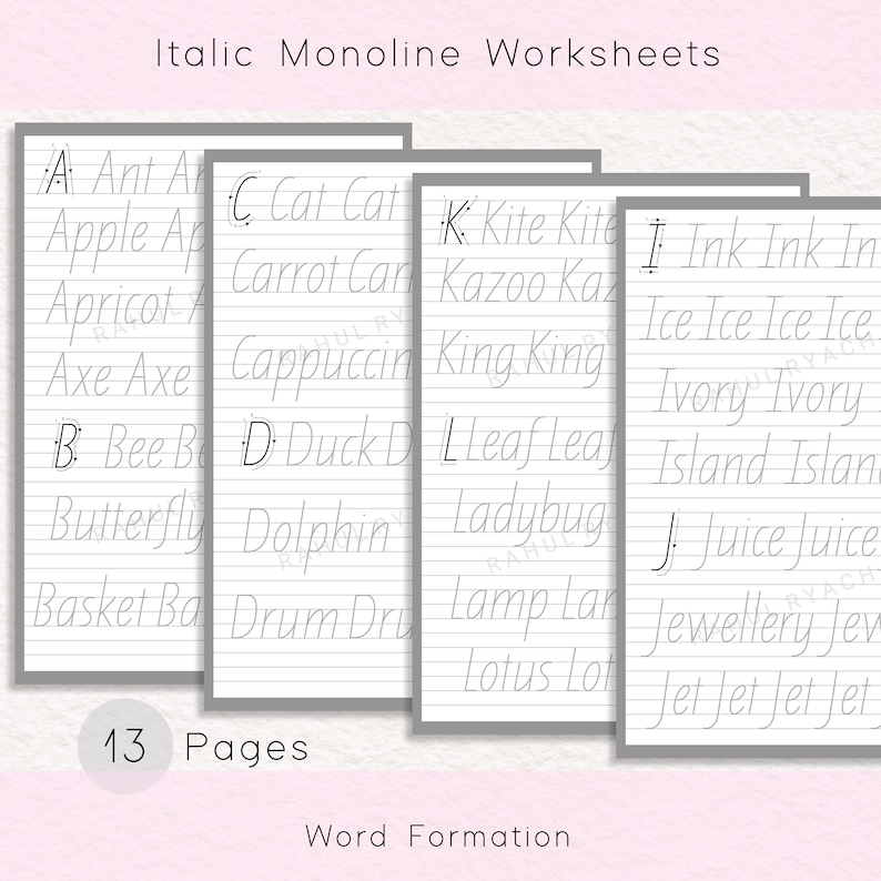 Handletterings, Handwriting Practice, Sheets 68 Pages A4, Italic ...