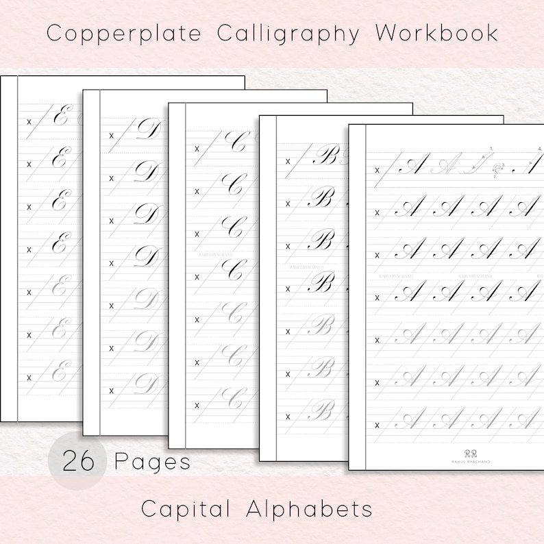 Copperplate Calligraphy Worksheets PDF – 80 Pages Printable A4 Practice Sheets for Beginners ...