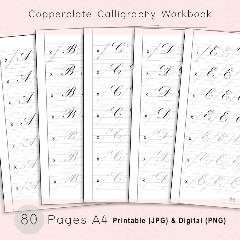 Copperplate Calligraphy Worksheets PDF – 80 Pages Printable A4 Practice ...