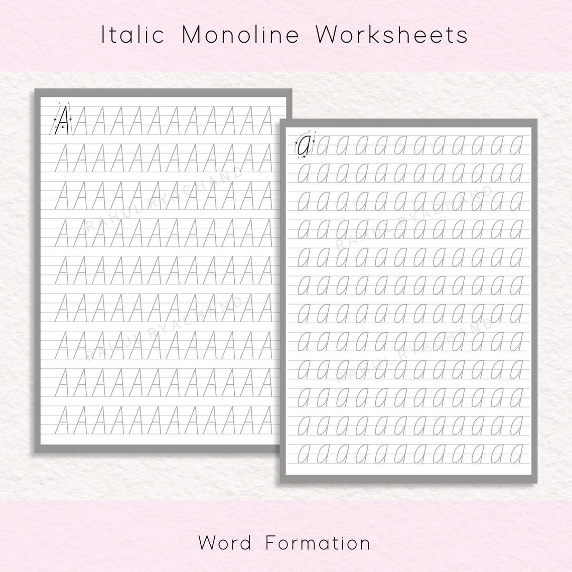 Italic Monoline Script Practice Sheets: A4 Calligraphy Tracing (digital ...