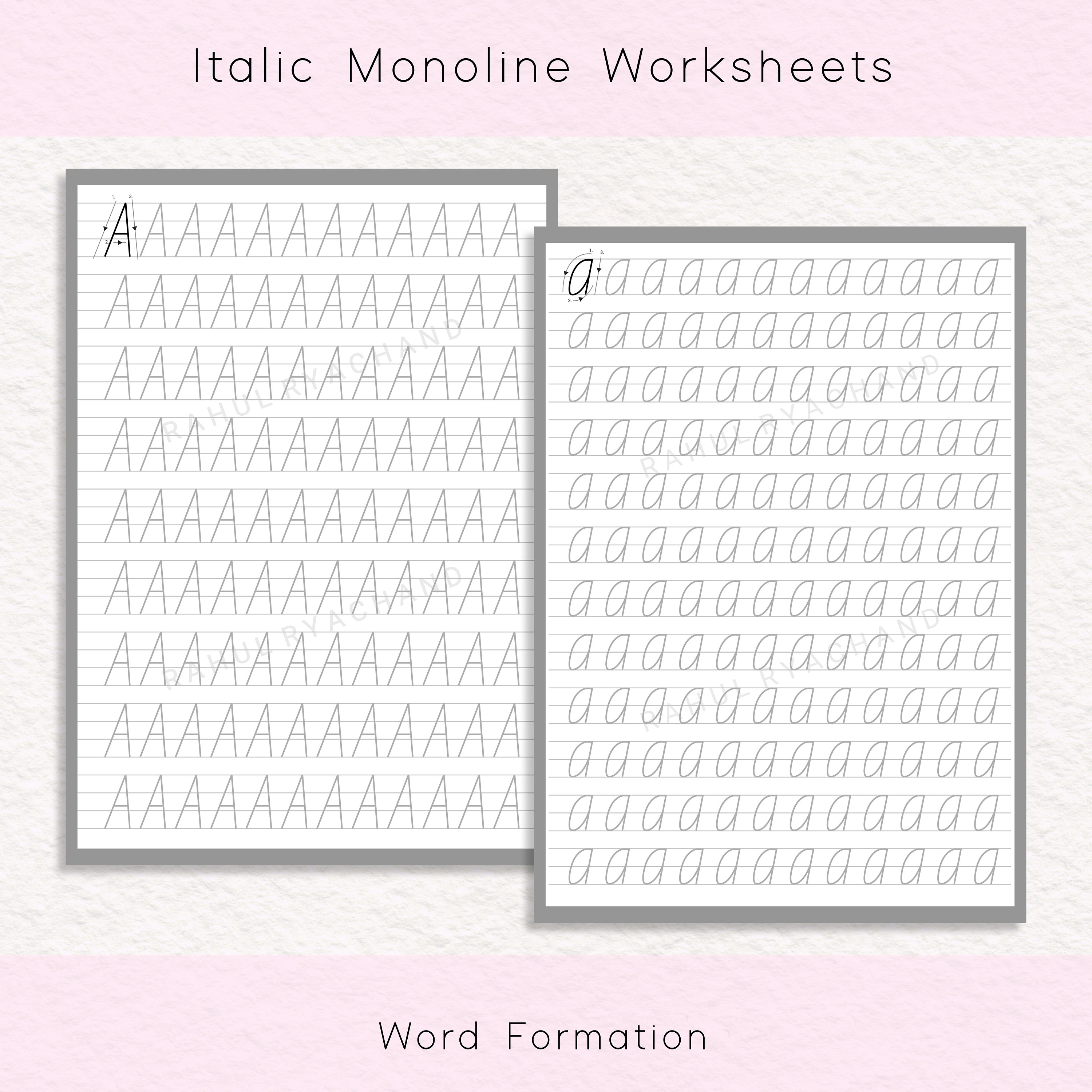 Italic Monoline Script Practice Sheets: A4 Calligraphy Tracing (digital ...