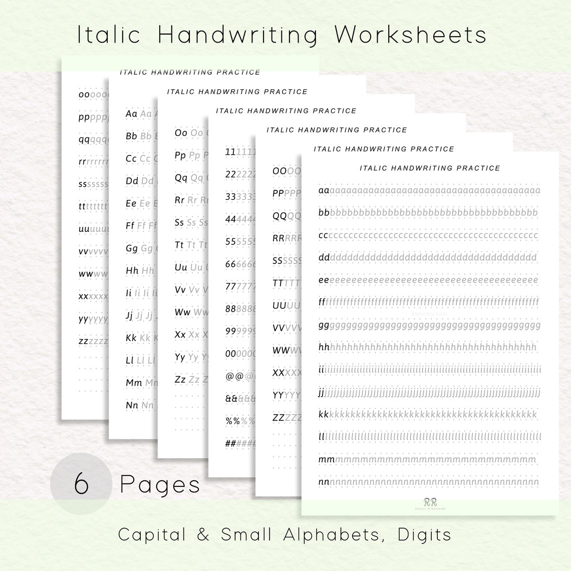 Italic Handwriting Workbook, 25 Pages Practice Sheets, Printable Italic ...