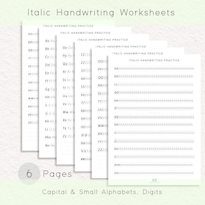 Italic Handwriting Workbook, 25 Pages Practice Sheets, Printable Italic ...