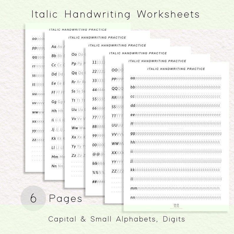 Italic Handwriting Workbook, 25 Pages Practice Sheets, Printable Italic ...