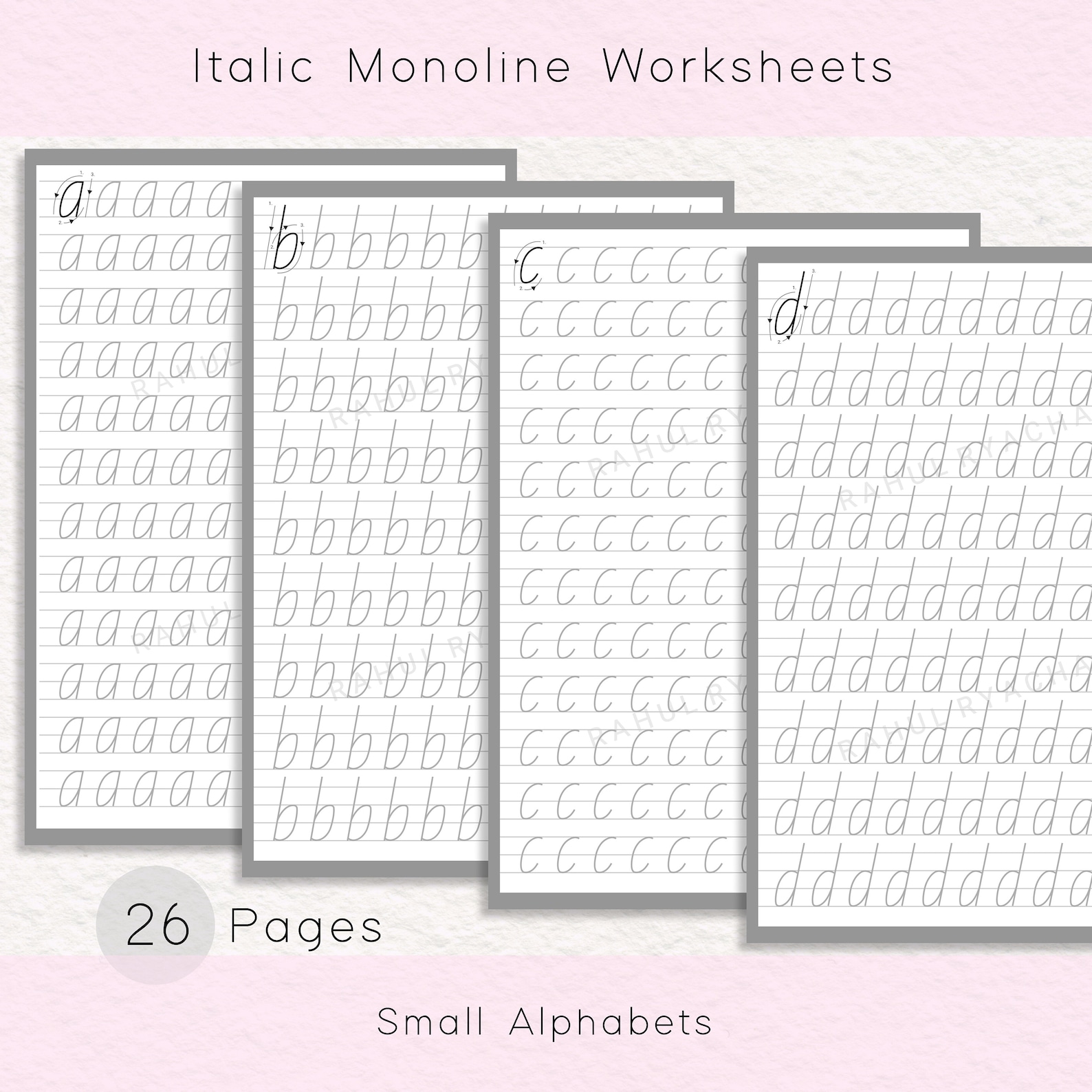 Printable Handwriting Worksheet, A4 Italic Monoline Script Calligraphy ...