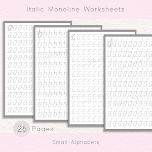 Italic Monoline Script Practice Sheets: A4 Calligraphy Tracing (digital ...