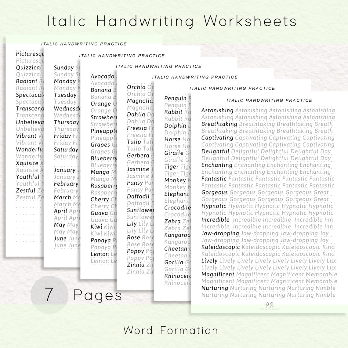 25 Pages, Italic Handwriting Worksheet, Practice ABC Tracing Sheets ...