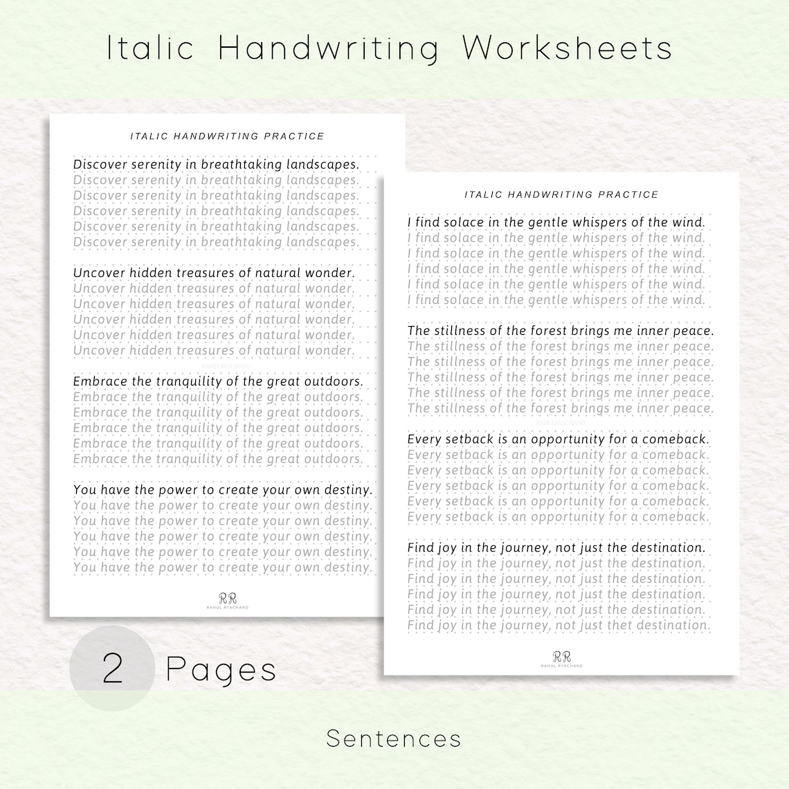 25 Pages, Italic Handwriting Worksheet, Practice ABC Tracing Sheets ...