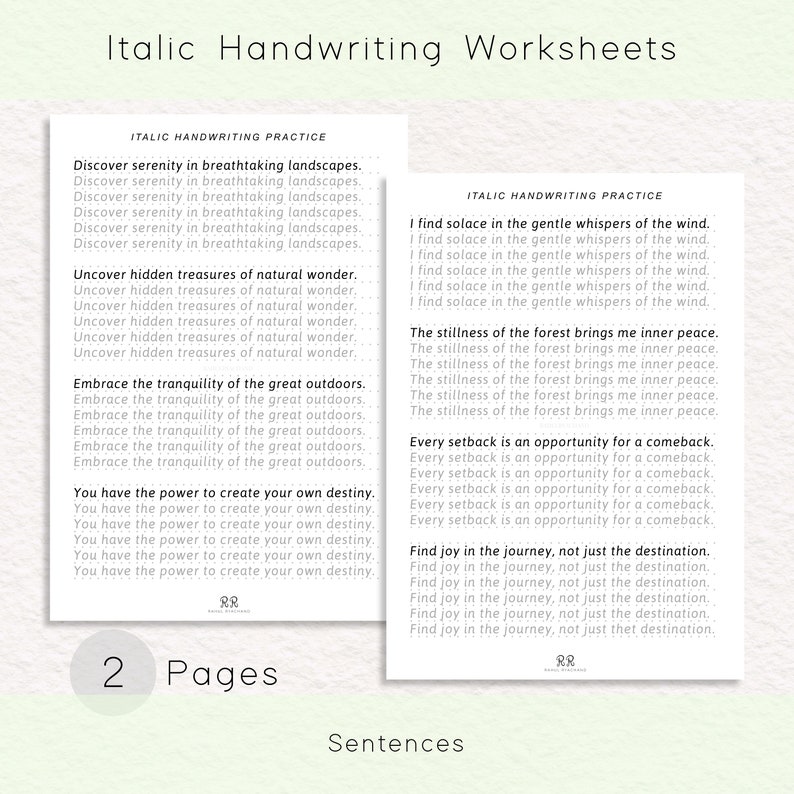 25 Pages, Italic Handwriting Worksheet, Practice ABC Tracing Sheets ...