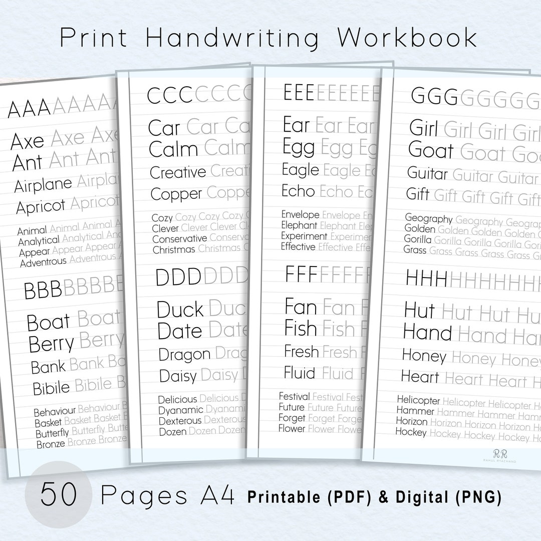 Printable Handwriting Practice Sheets, Digital Handlettering Worksheet ...