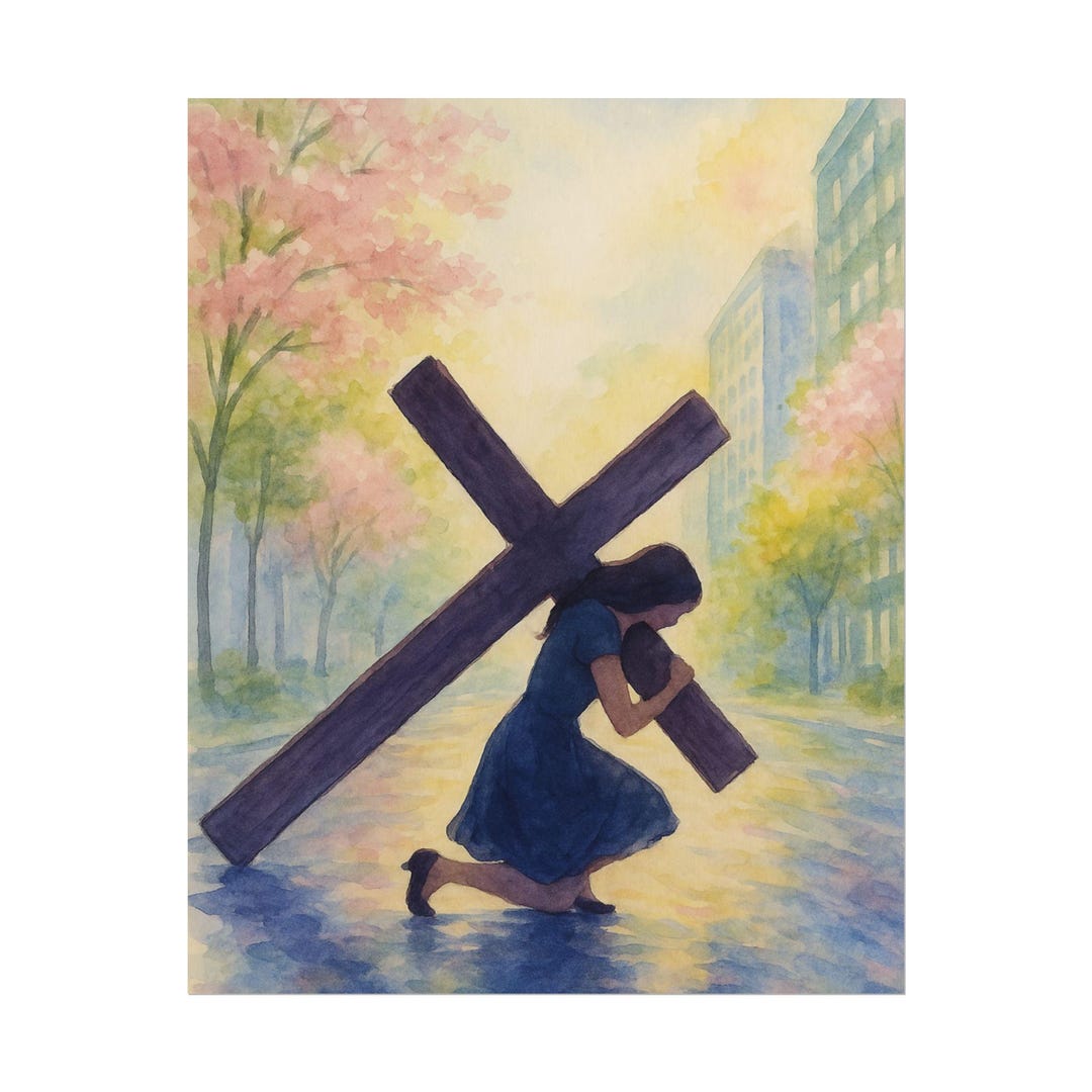 Take up Your Cross, Christian Poster Matthew 16:24 , Woman With Cross ...