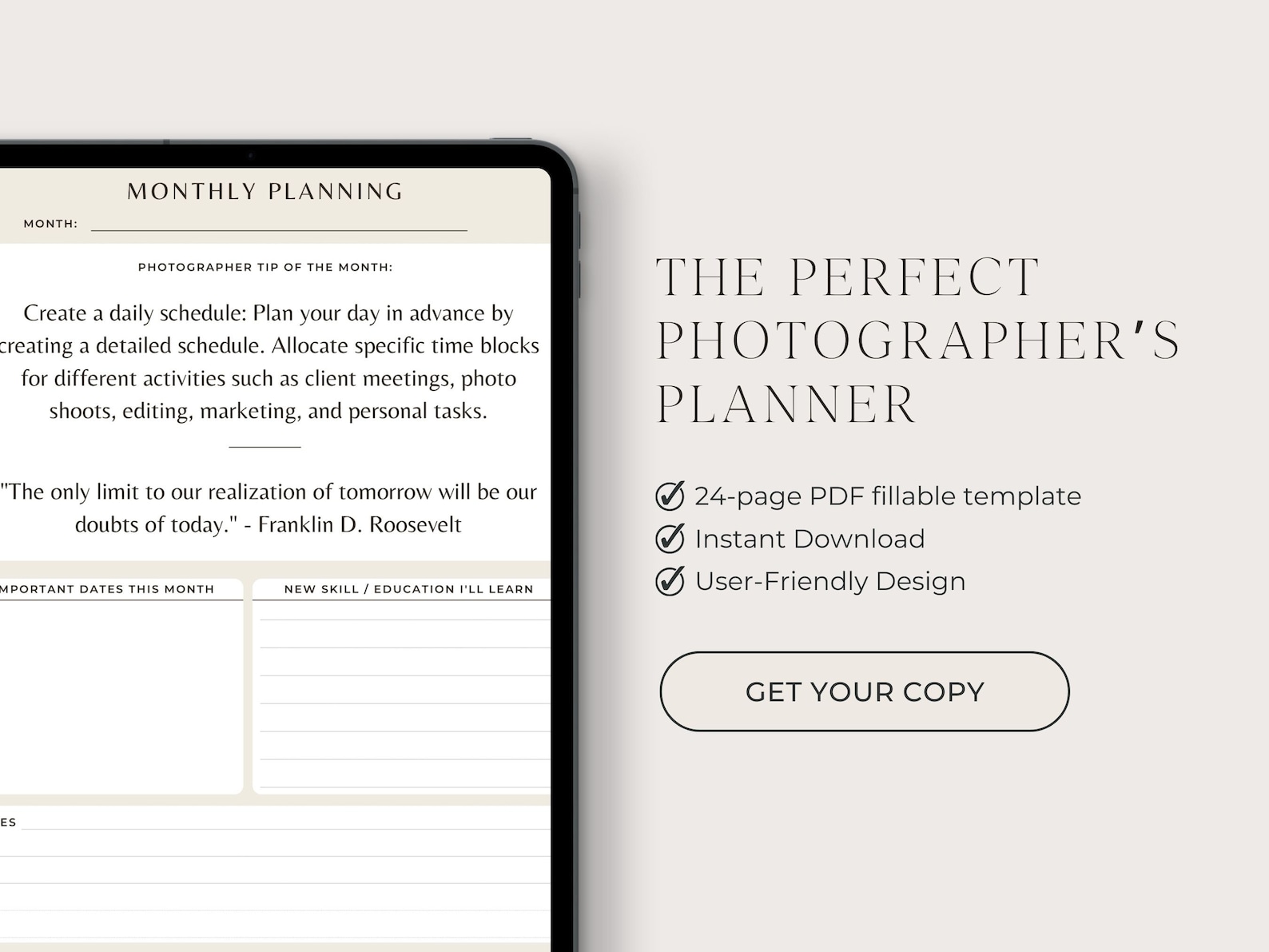 Digital Planner for Photographers, Daily, Weekly, Monthly Planning ...